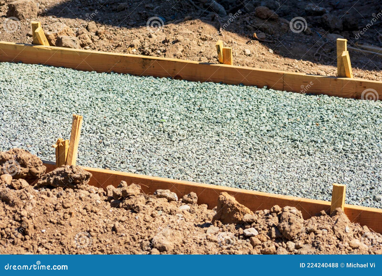 Pedestrian Pathway Construction in Progress. Lumber Guide Rails Secured ...