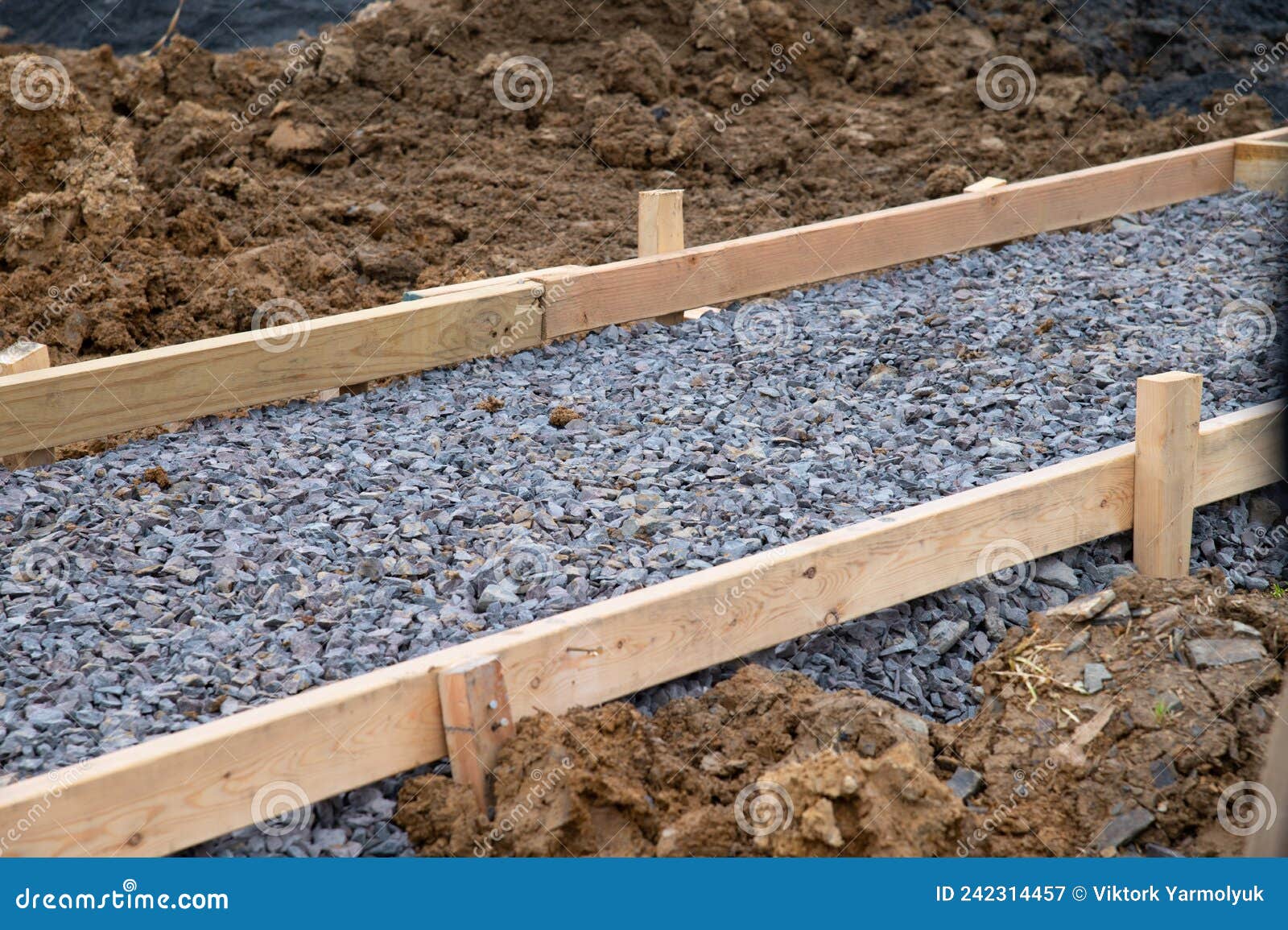 Pedestrian Pathway Construction in Progress Lumber Guide Rails Secured ...