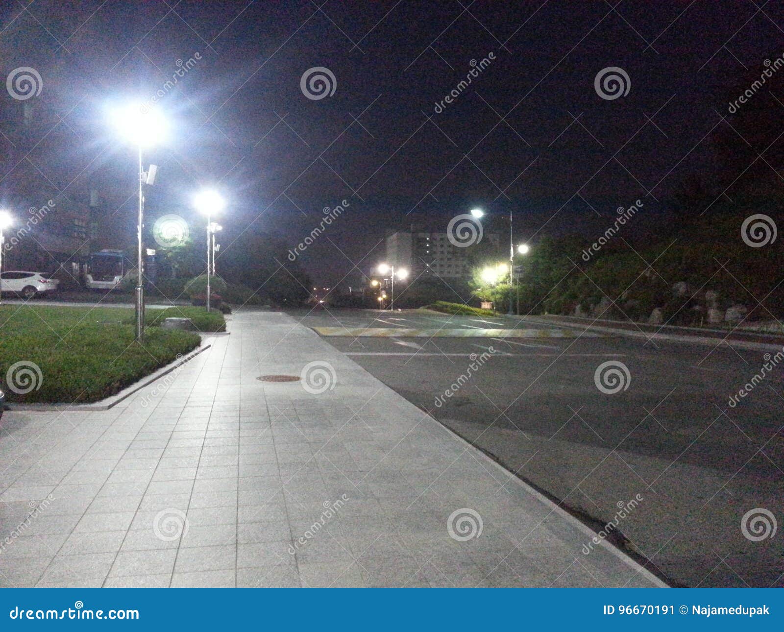 Pedestrian road at night stock image. Image of night - 96670191