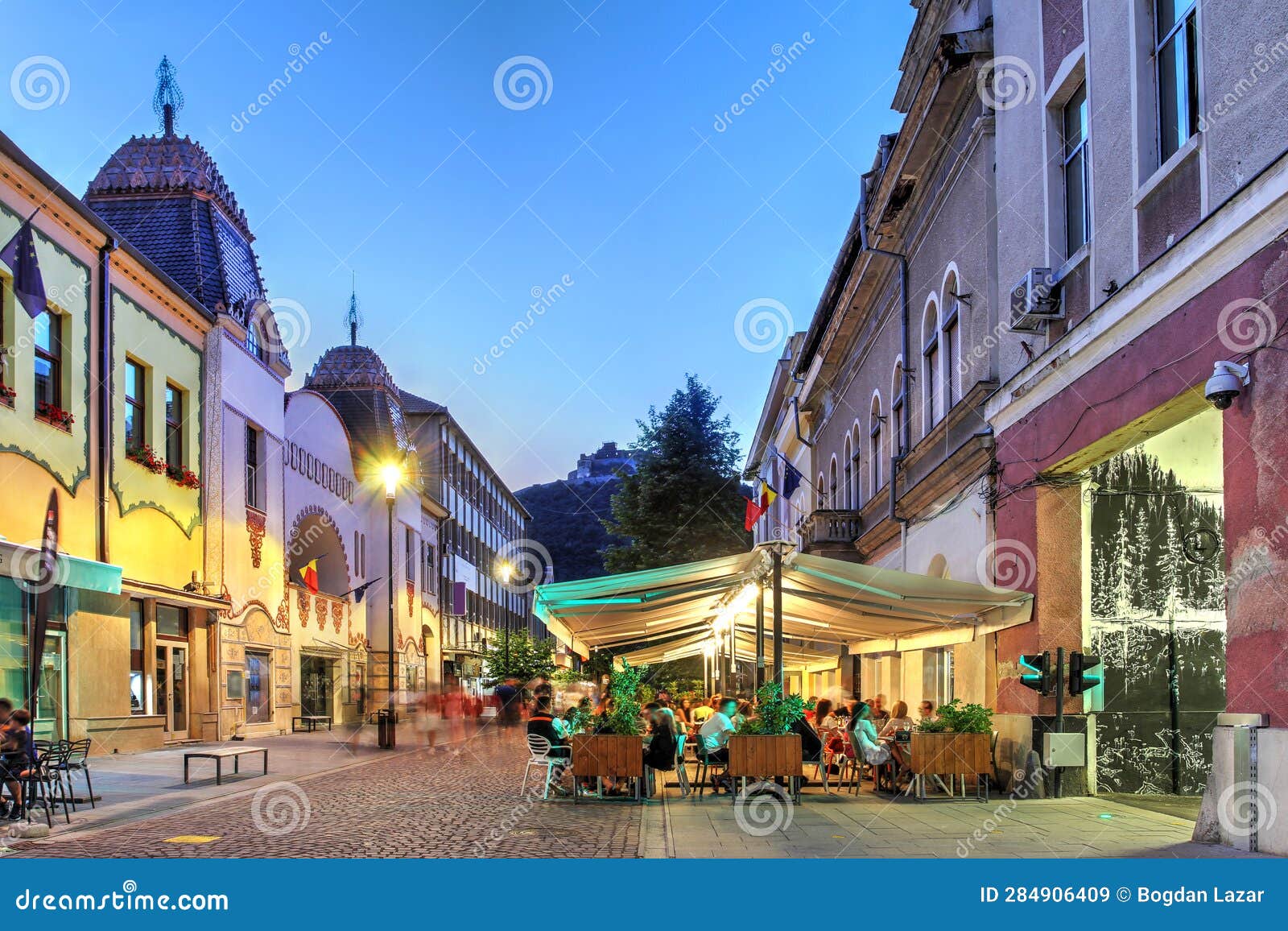 Pedestrian Street in Old Town of Deva, Romania Stock Image - Image of ...