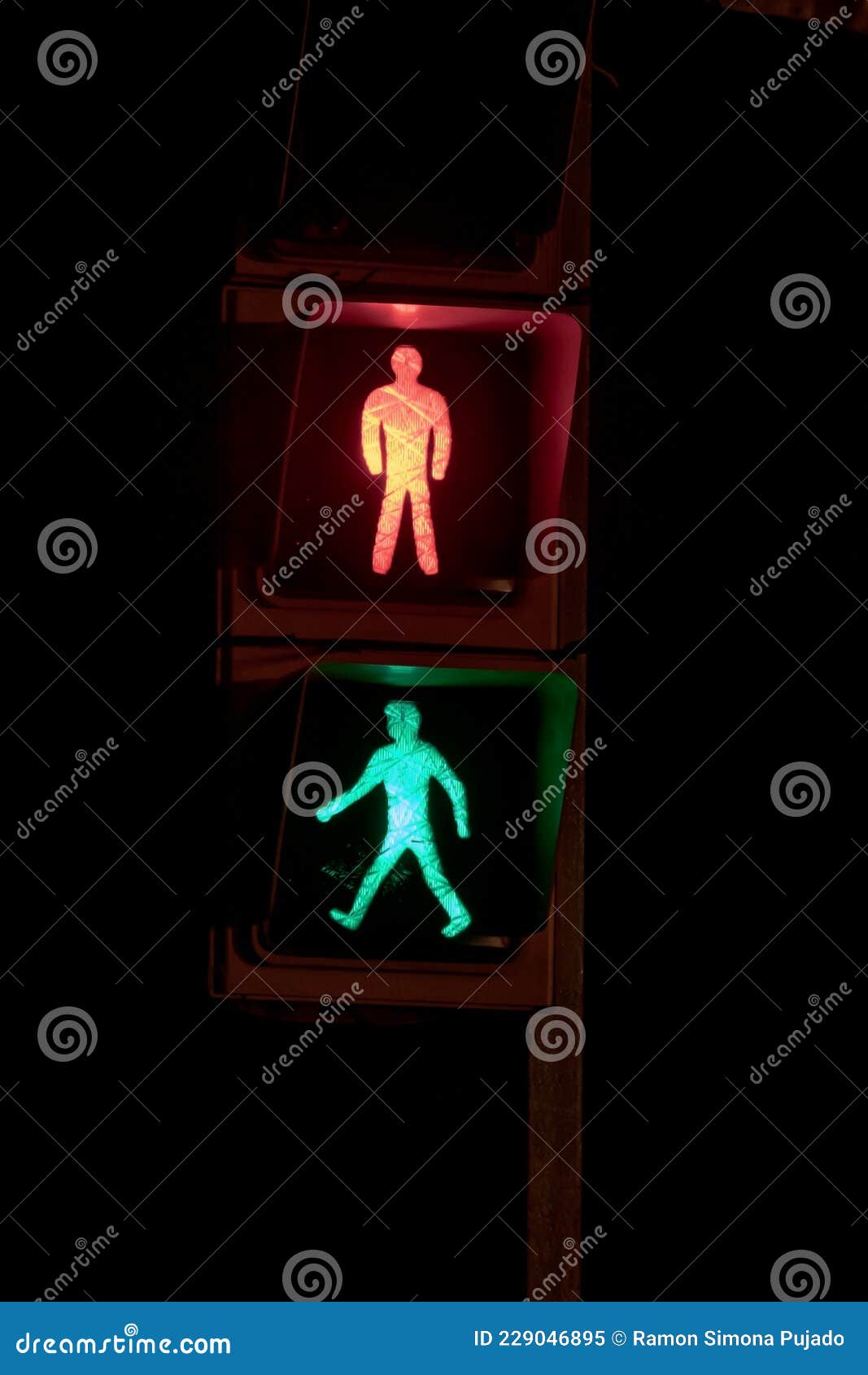 Pedestrian Traffic Light with Both Red and Green Lights Illuminated at ...
