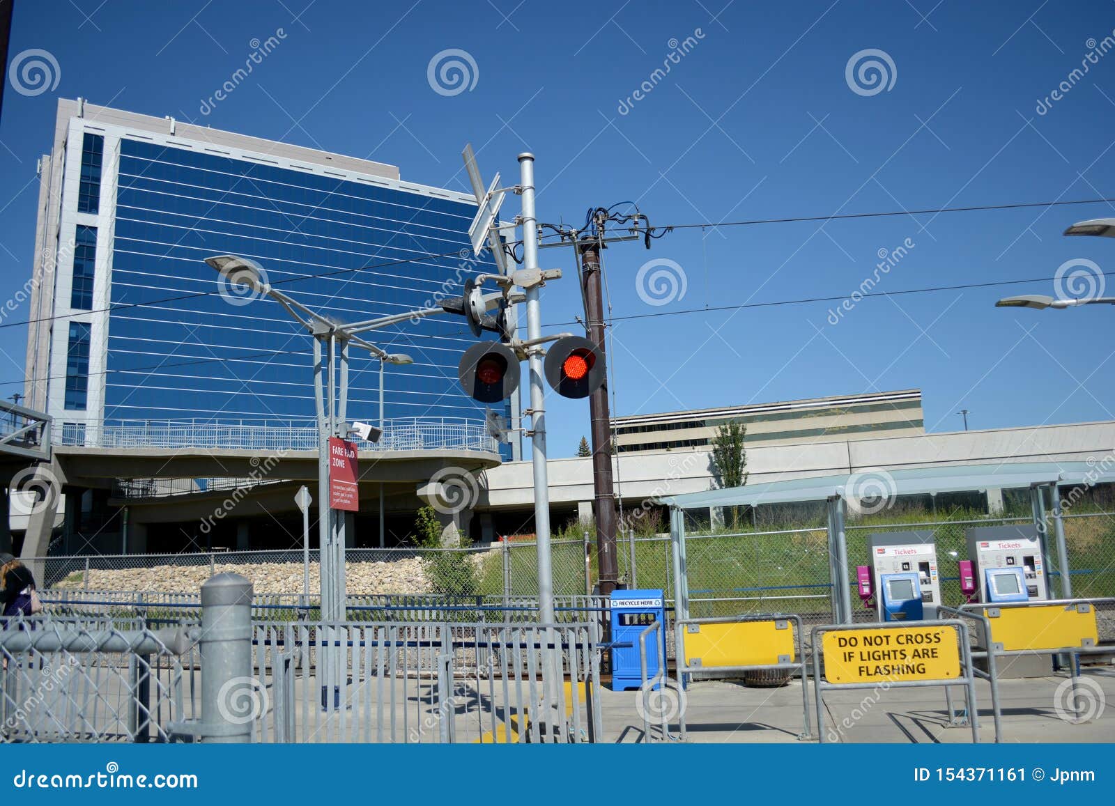 Pedestrian Transit Train Crossing with Warning Lights Stock Image ...