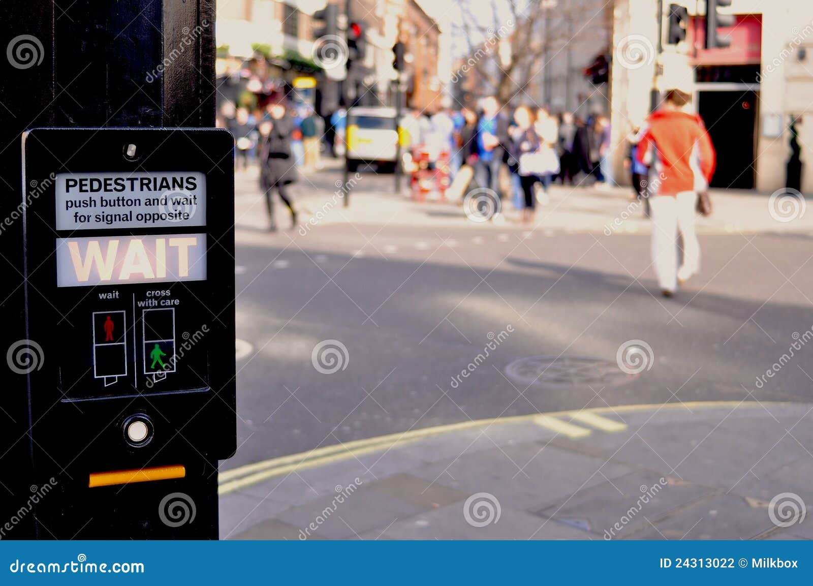 Pedestrian wait sign stock photo. Image of road, lights - 24313022