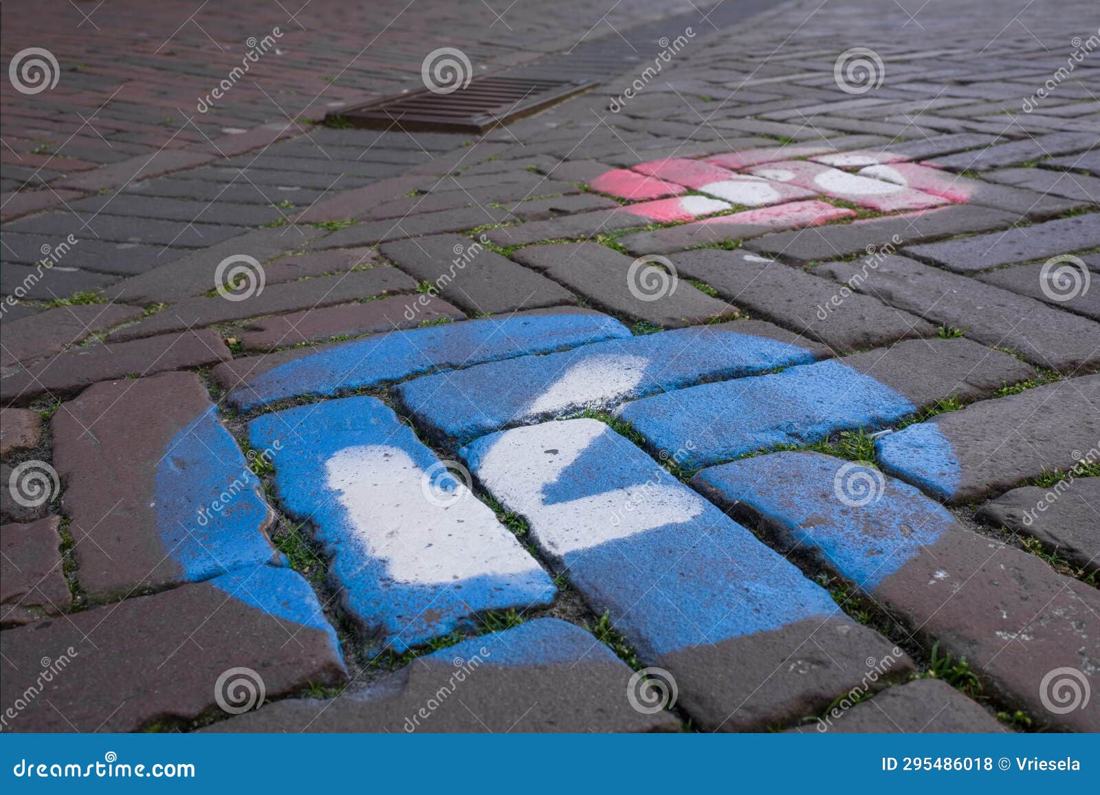 Pedestrian Walking Direction Marked with Red and Blue Arrows Stock ...