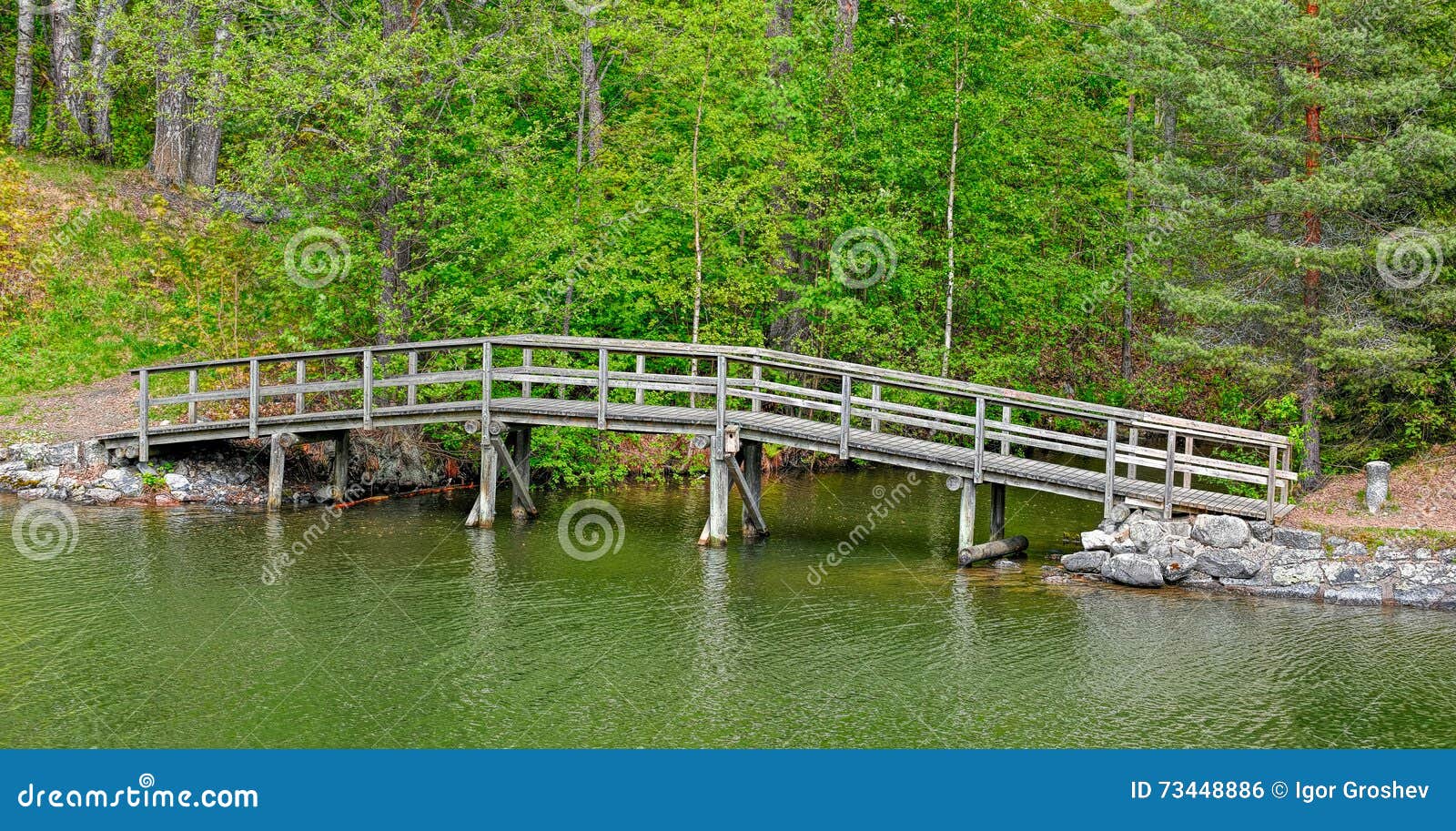 Pedestrian Wooden Bridge Over Stream Stock Photo - Image of asikkala ...