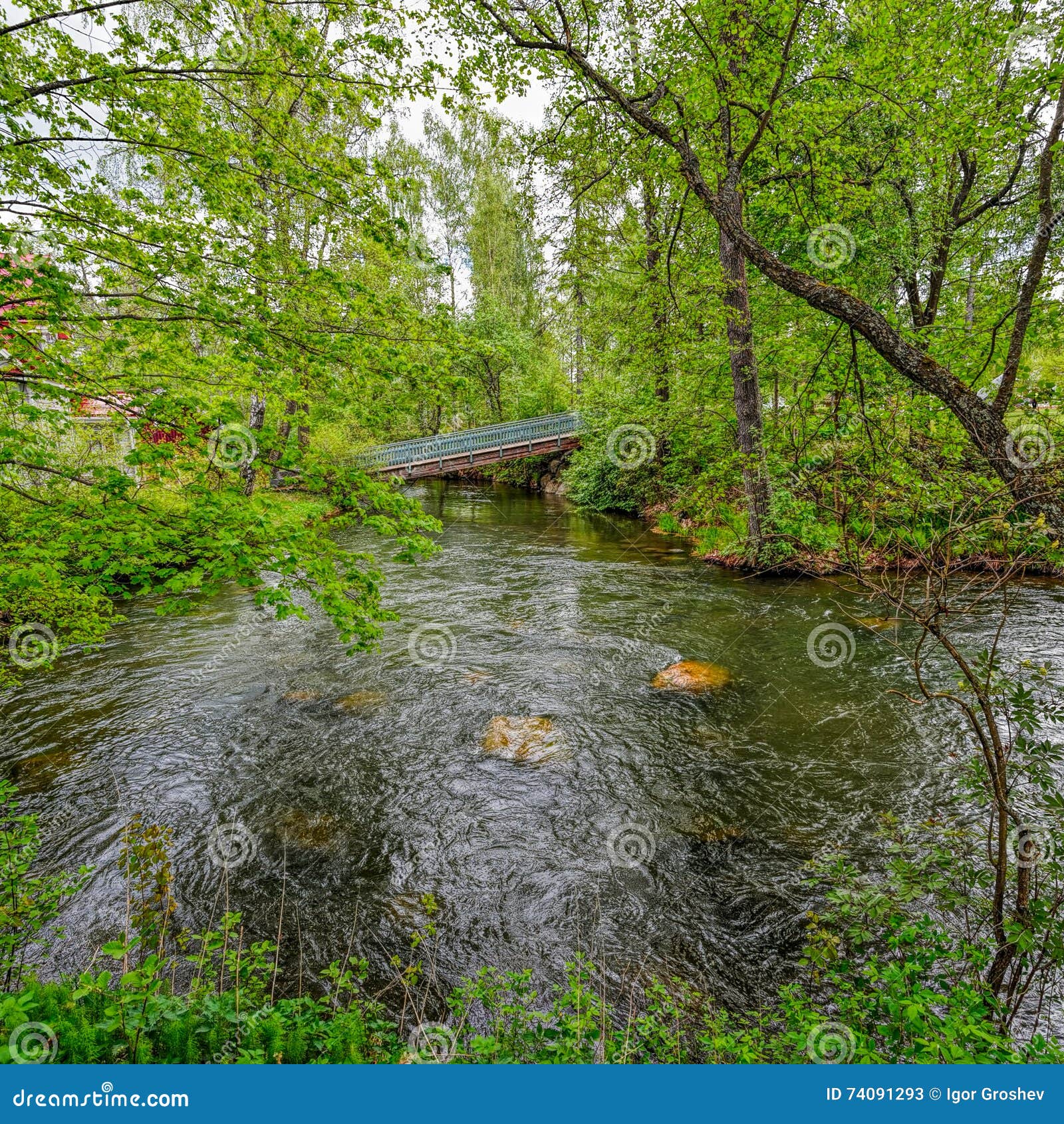 Pedestrian Wooden Bridge Over Stream Stock Image - Image of wood ...