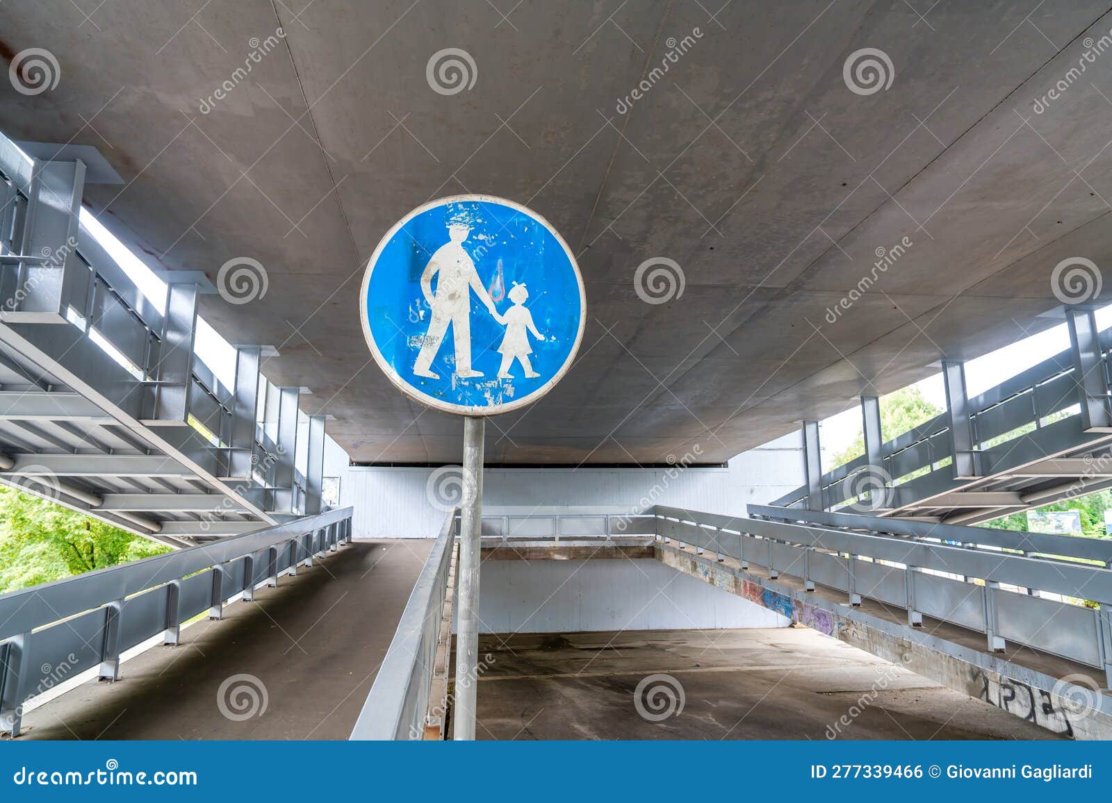 Pedestrian Zone Sign on the City Bridge Stock Photo - Image of view ...