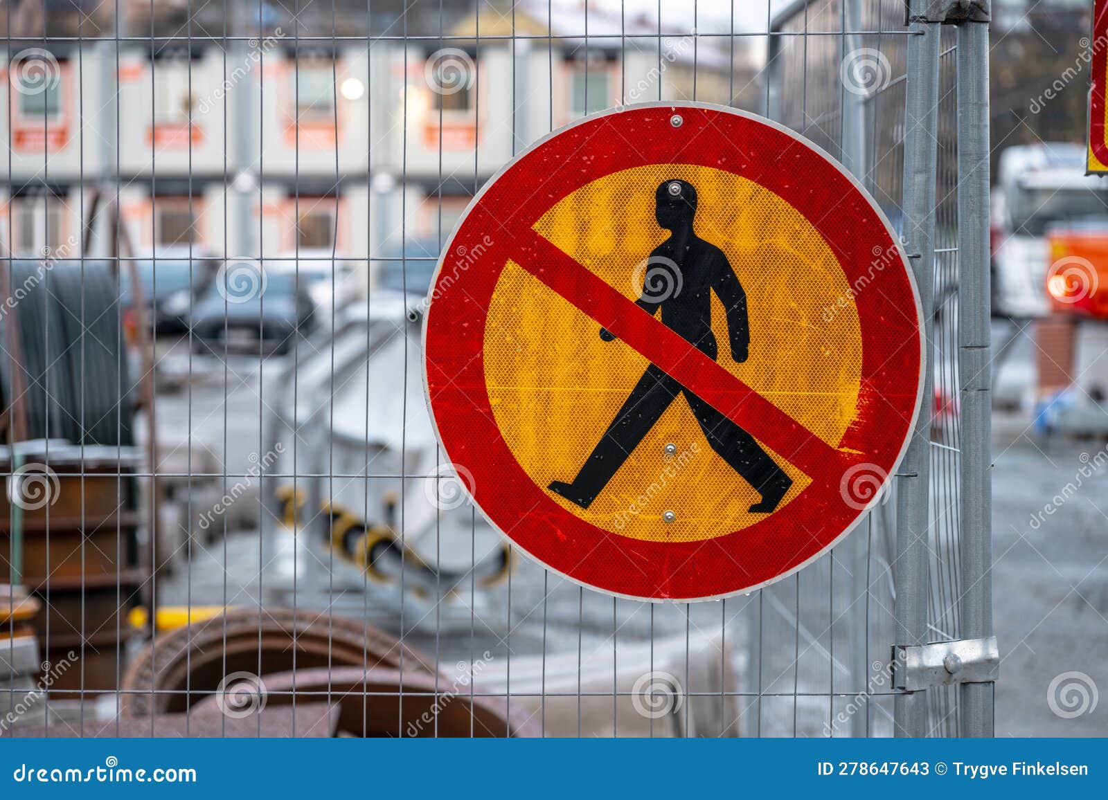 Pedestrians Prohibited Sign by Road Works.. Stock Image - Image of ...
