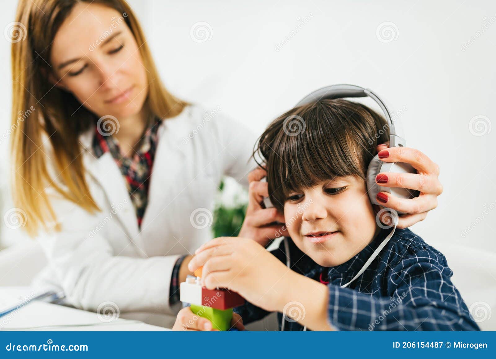 Pediatric Audiologist Testing Hearing with a Little Boy Stock Image ...