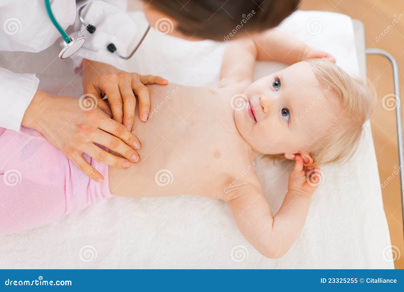 Pediatric Doctor Examine Baby. Top View Stock Image - Image of ...