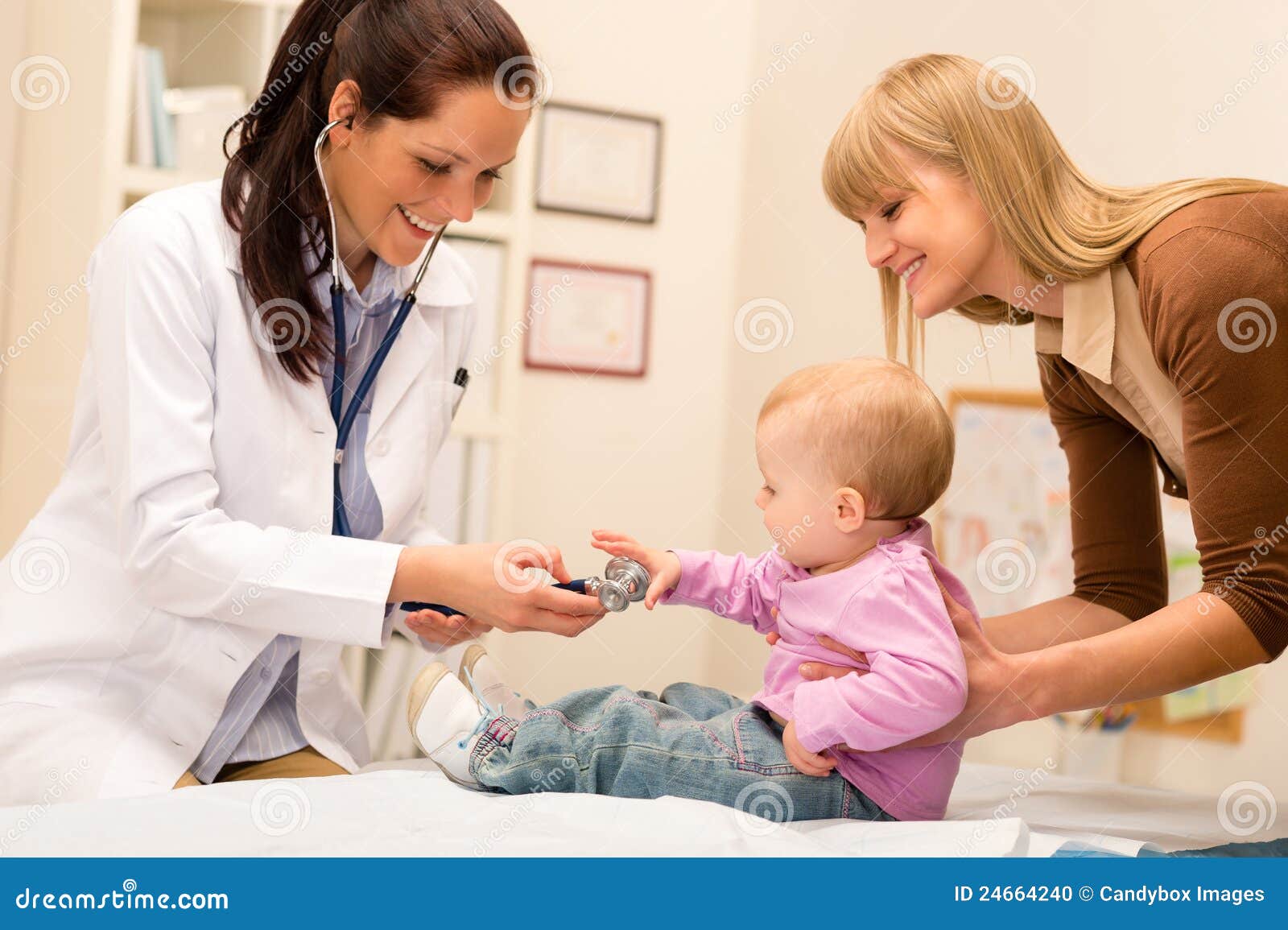 Pediatrician Examine Baby with Stethoscope Stock Photo - Image of ...