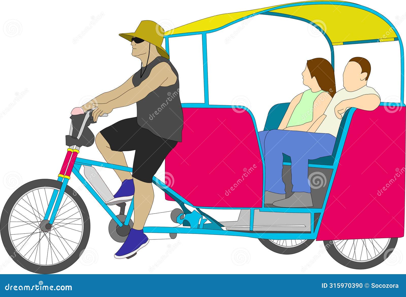 Pedicab stock vector. Illustration of indonesia, journey - 315970390