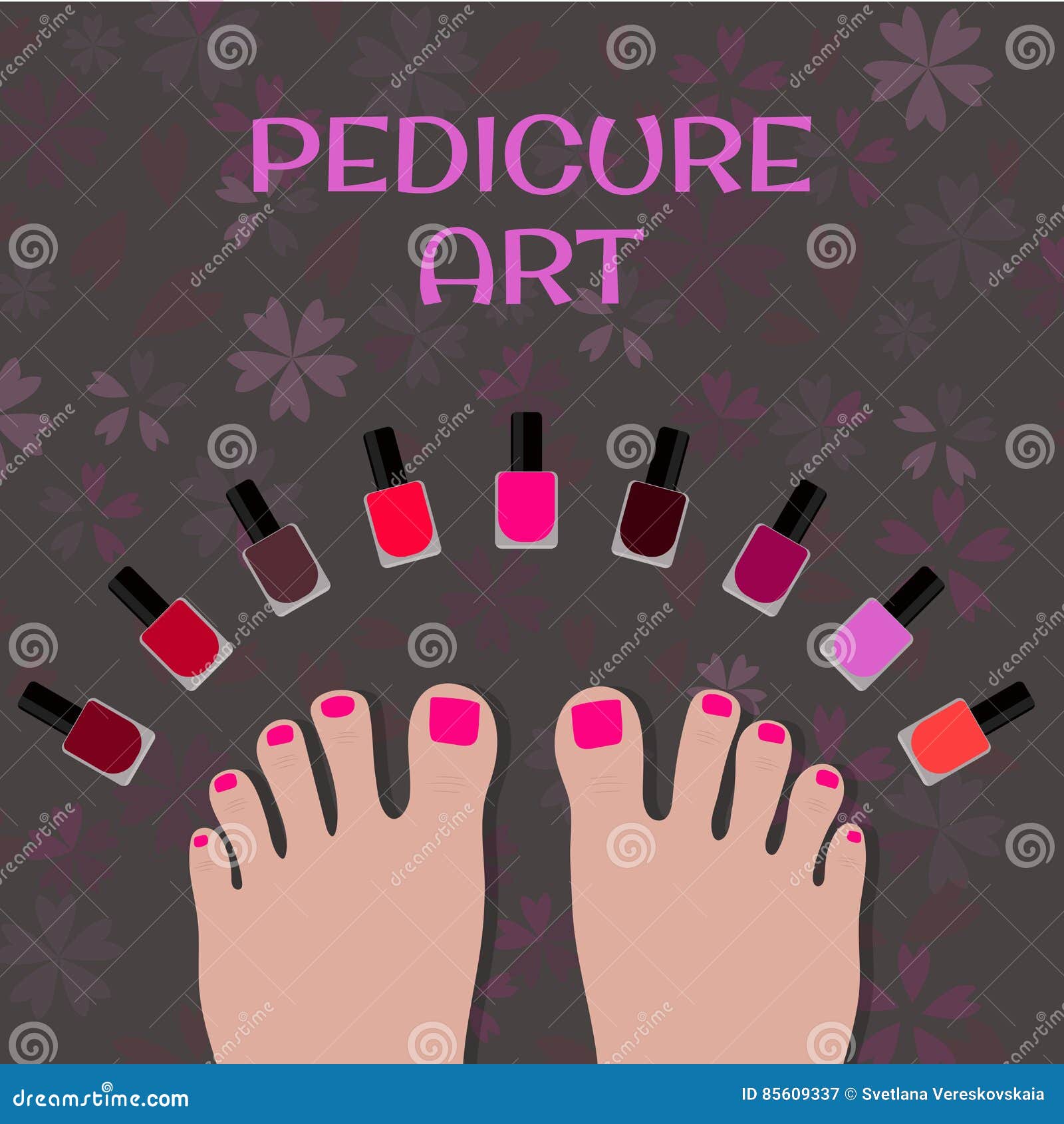 Pedicure Art. Image Toes and Colorful Nail Polish Stock Vector ...
