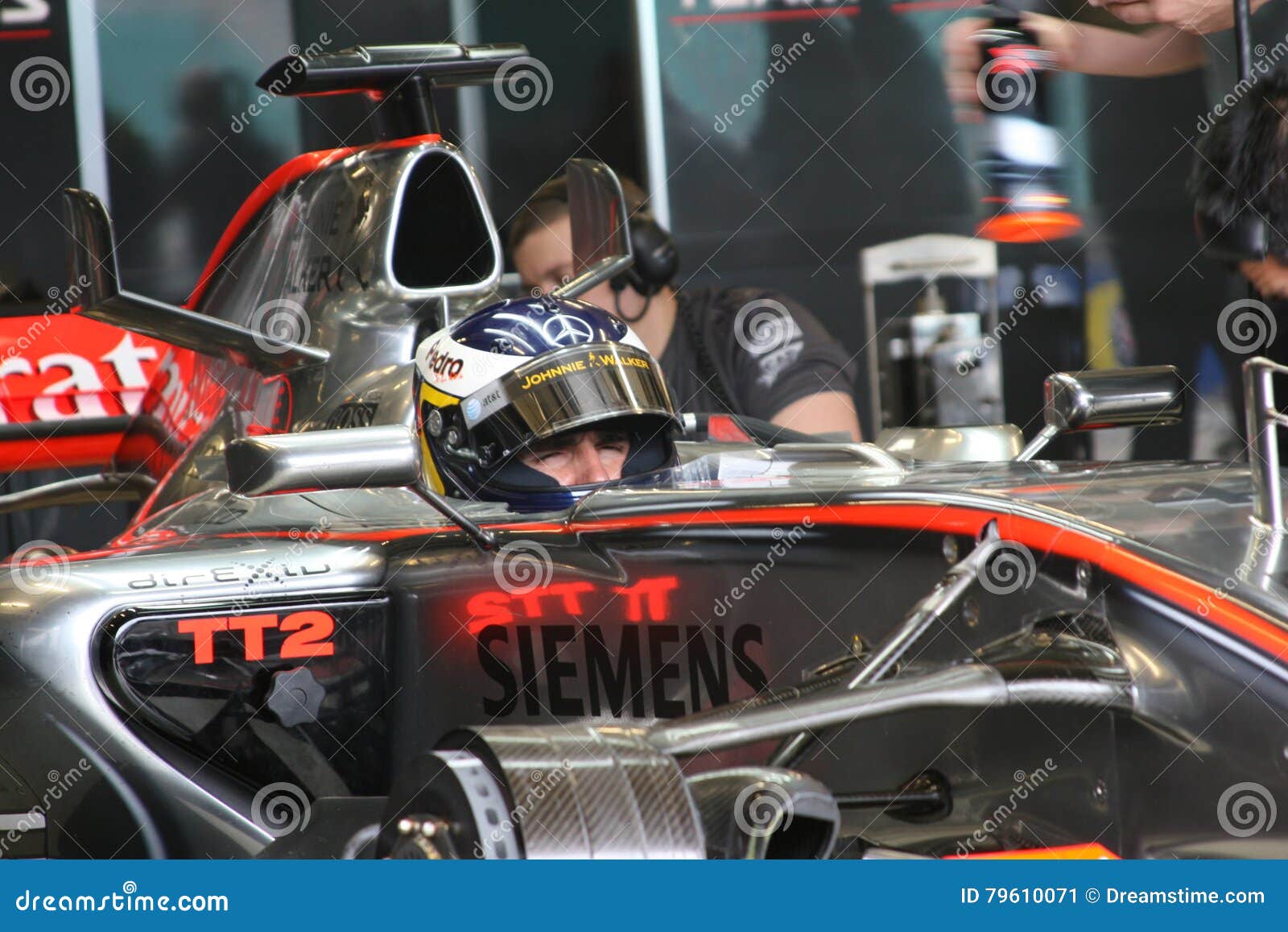Driver Sit In Red Formula Racing Car Cockpit High Angle View Of ...
