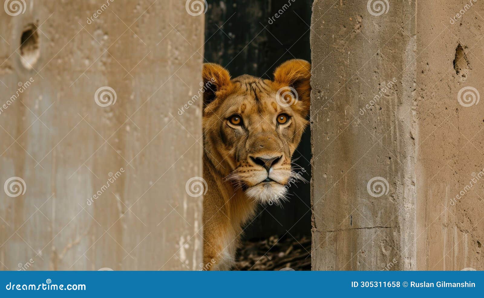 Peek a Boo Lions Hiding Behind a Wall Stock Photo - Image of portrait ...