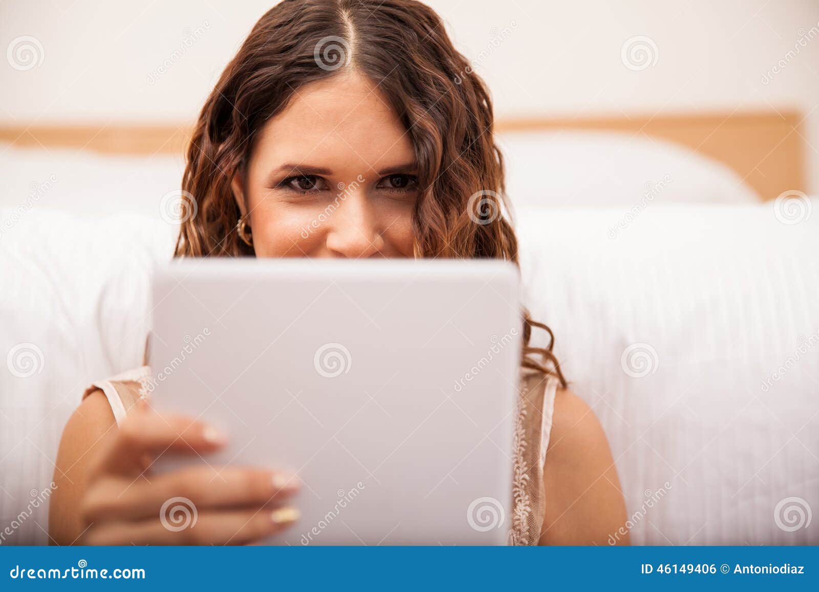 Peeking Over a Tablet Computer Stock Photo - Image of holiday, latin ...