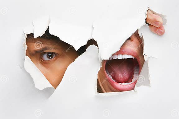 Peeking and Screaming from the Hole in Wall Stock Photo - Image of ...