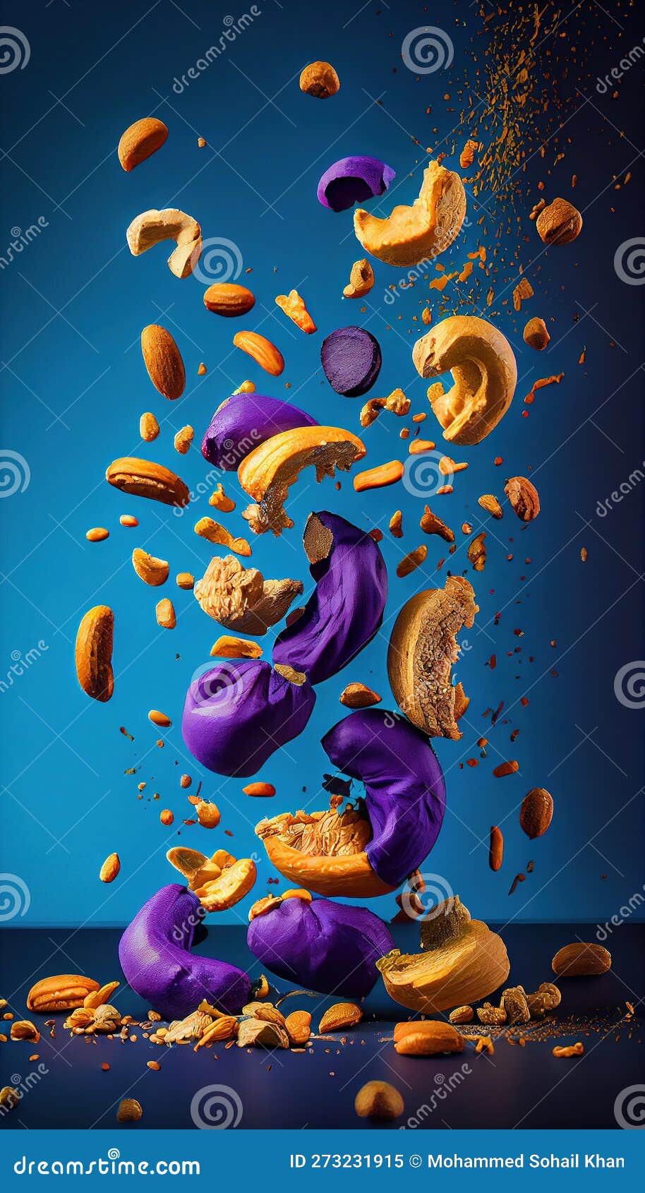 Peeled Cashew Nuts Creatively Falling-Dripping Flying or Splashing on ...