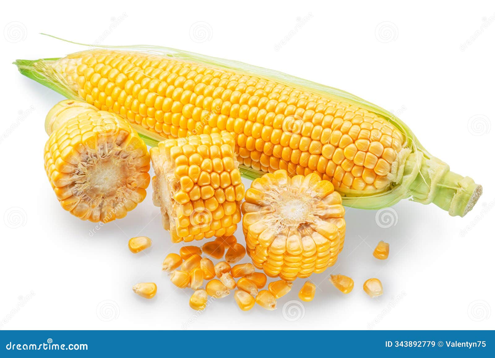 Peeled Corn Cob and Pieces of Maize Cob Isolated on White Background ...