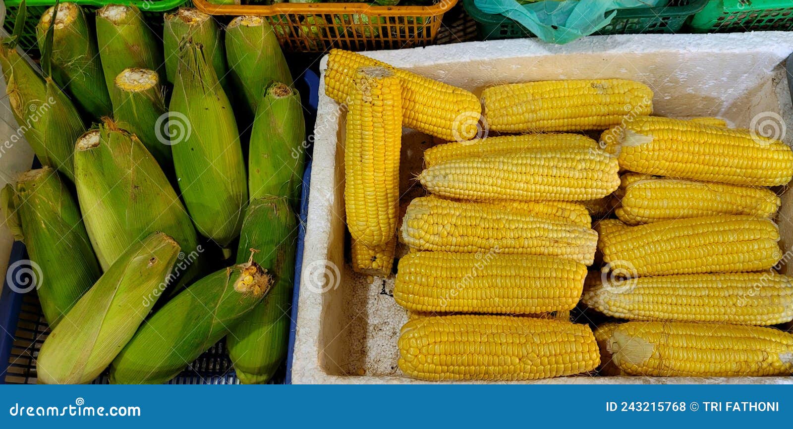 The Peeled Corn and Unpeeled Corn Stock Photo - Image of produce ...