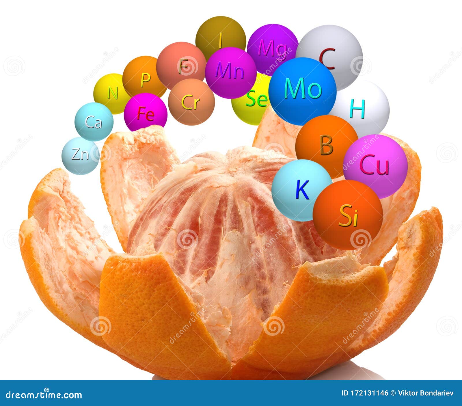 Peeled Grapefruit and Stylized Microelements in the Form of Balls Stock ...