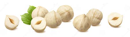 Peeled Hazelnut Groups Isolated on White Background. Plain Nuts with ...