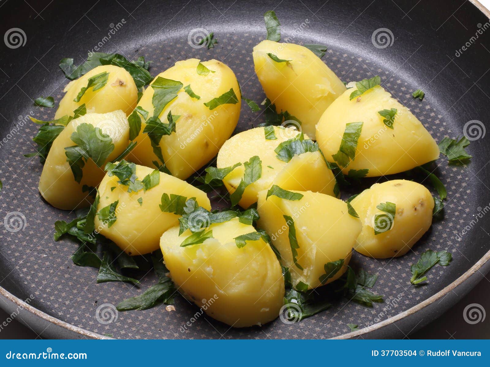 Peeled potatoes in pan stock photo. Image of fresh, ready - 37703504