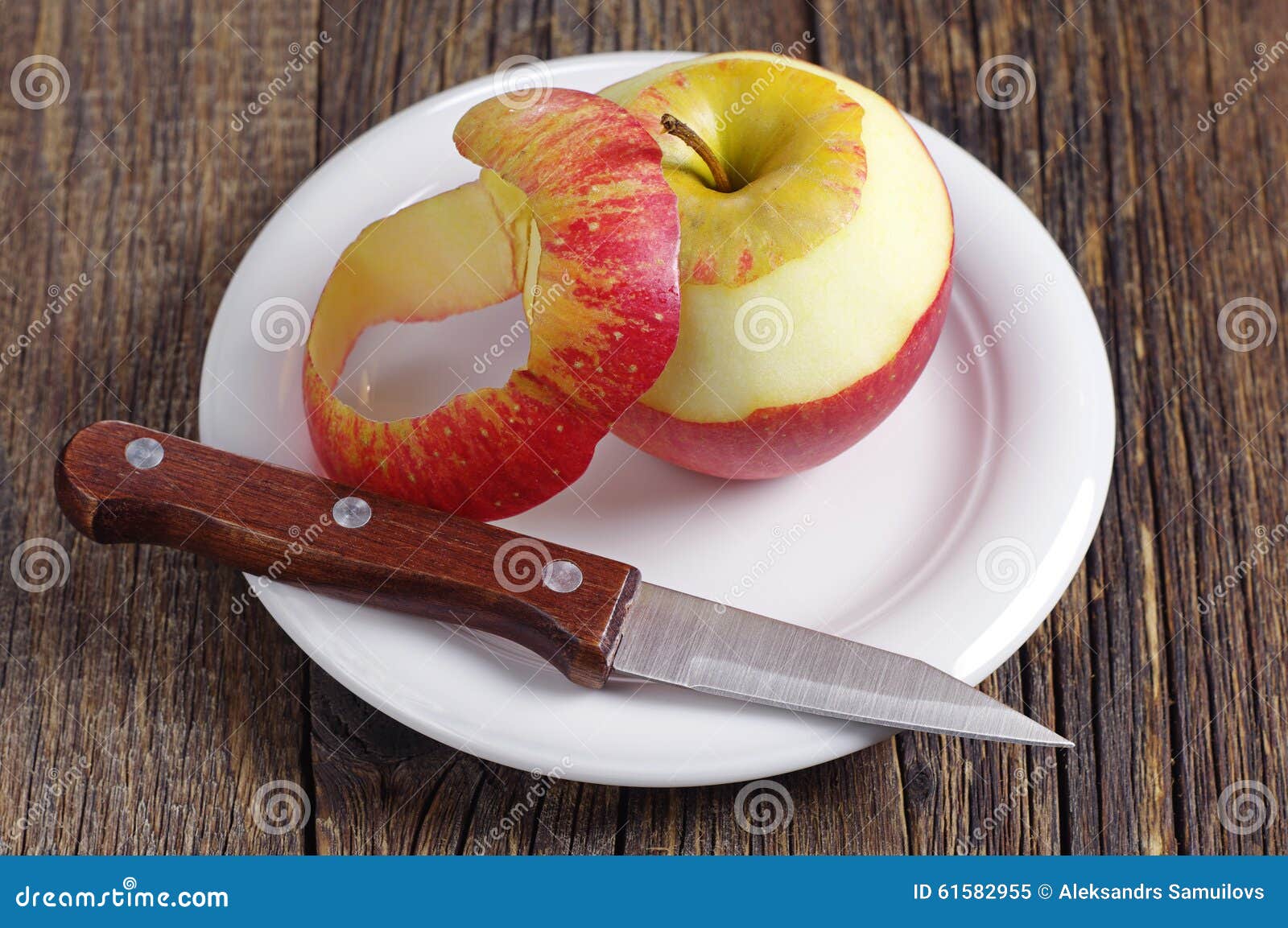 Peeled red apple stock image. Image of table, food, juicy - 61582955