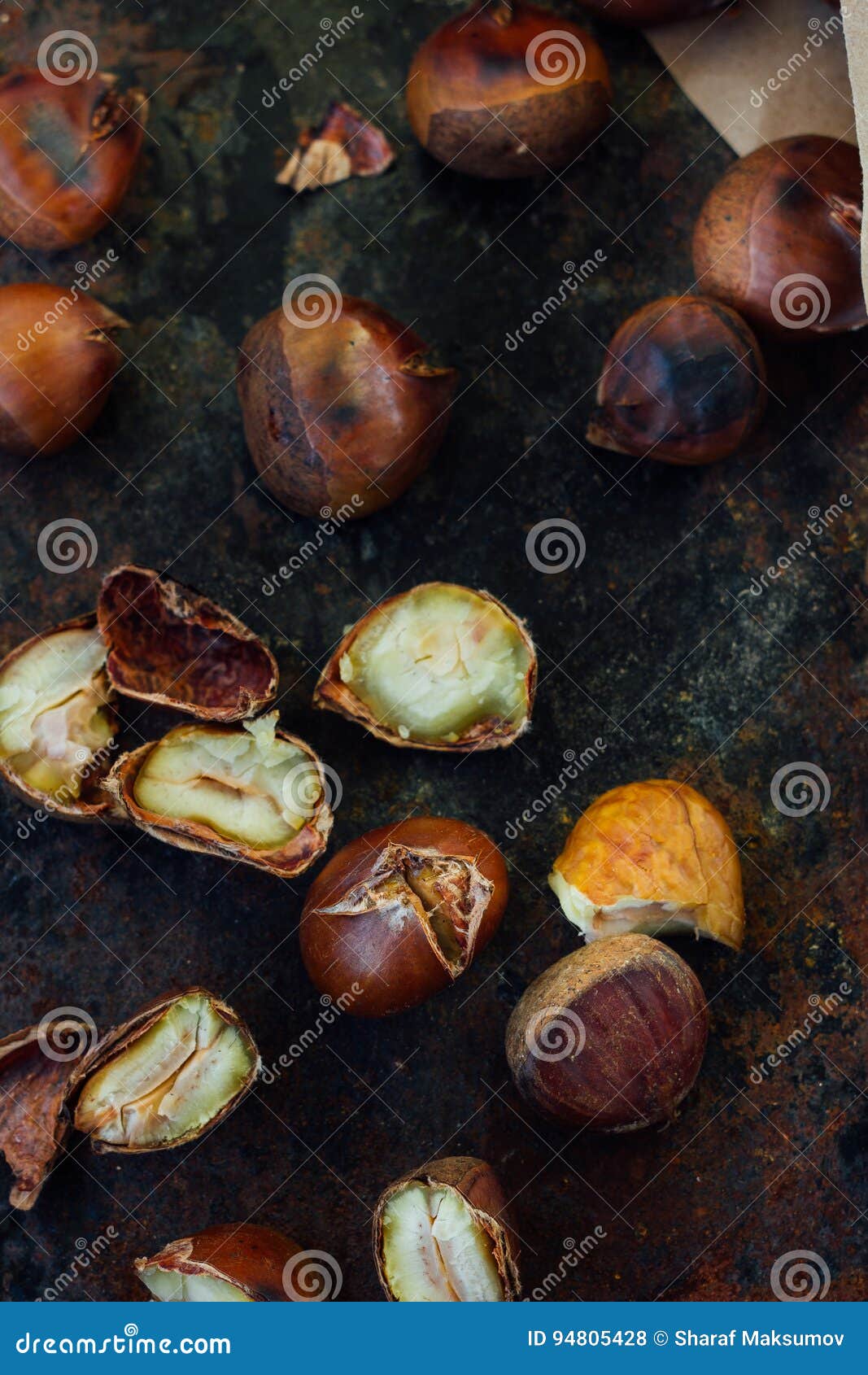 Peeled roasted chestnuts stock photo. Image of peeled - 94805428