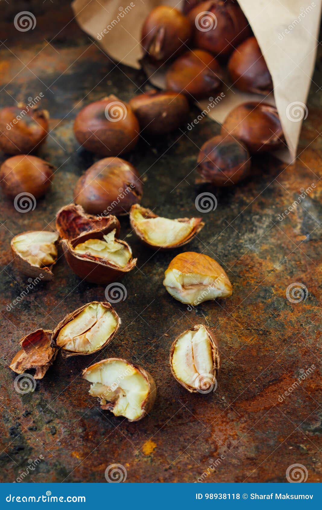 Peeled roasted chestnuts stock photo. Image of shell - 98938118