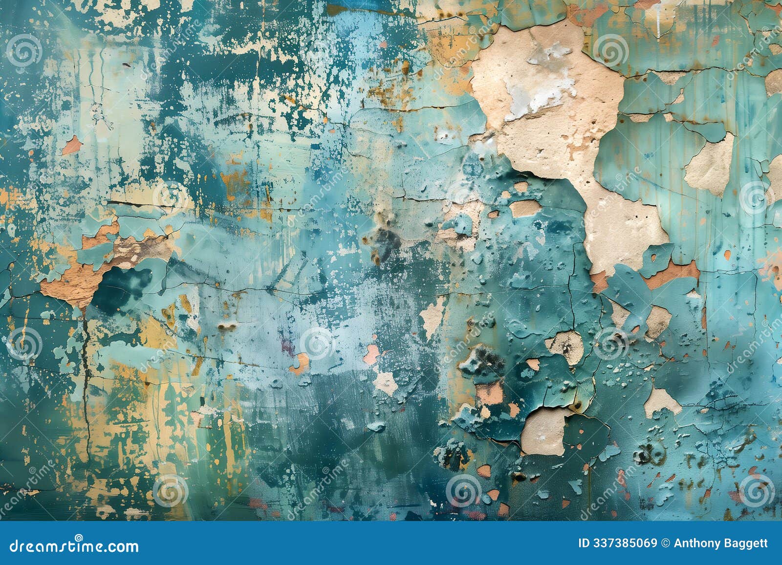 Peeling Blue Green Paint Abstract Background With A Cracked Aged And ...