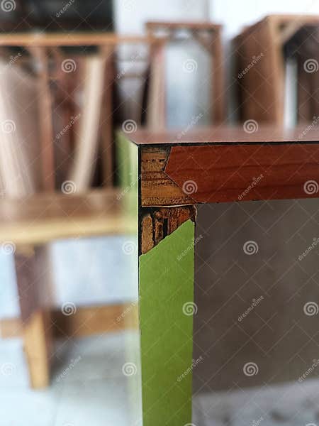Peeling Corner of the Table Stock Photo - Image of green, table: 275120448