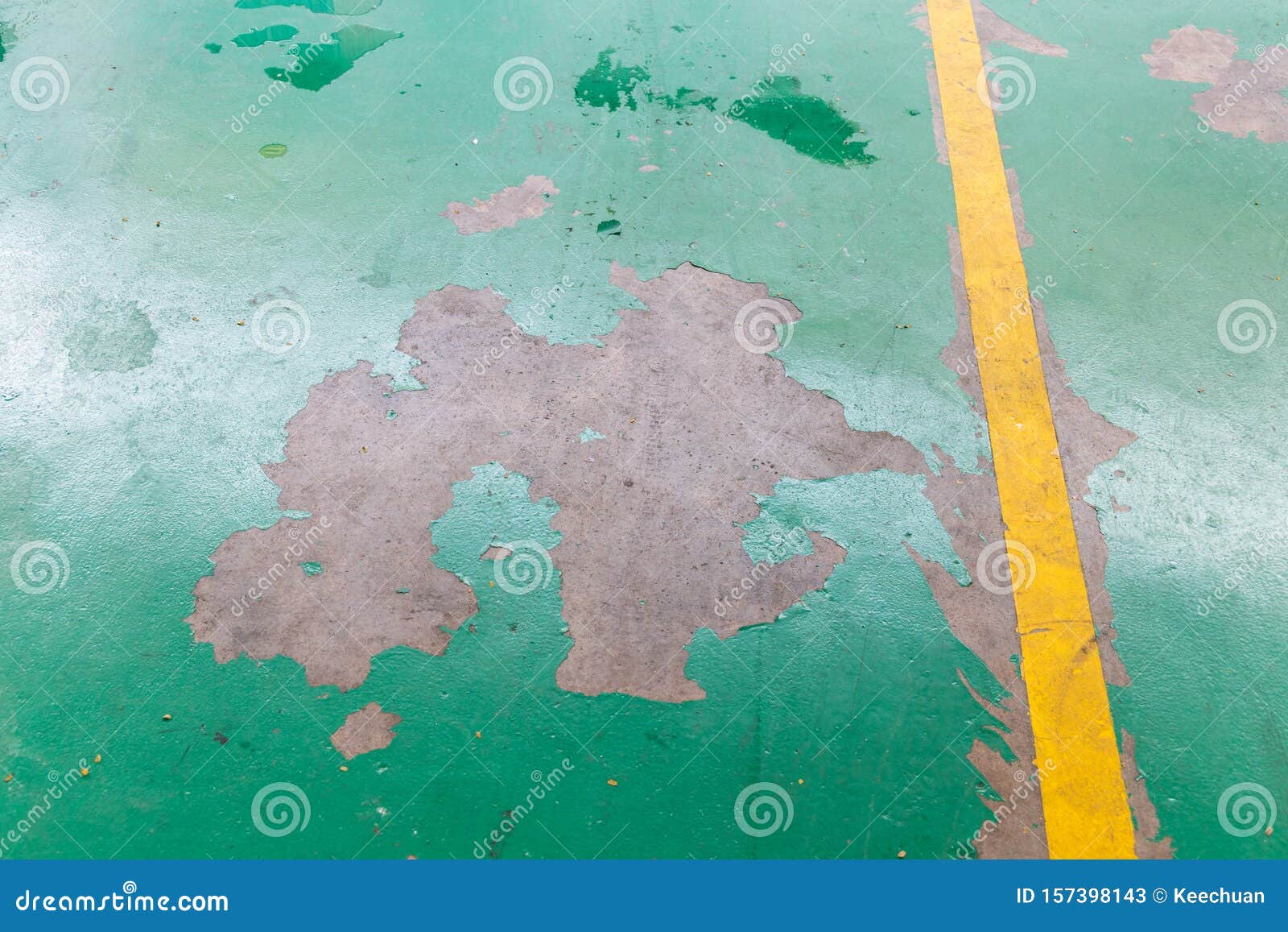 Peeling Damaged Epoxy Layered Flooring of Workshop in Garage Stock ...