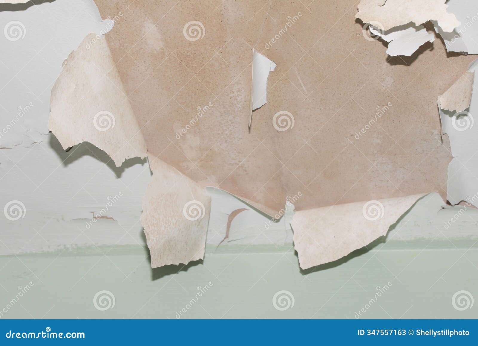 Peeling Damaged Flaking and Falling Down Paint on a Ceiling in a Damp ...