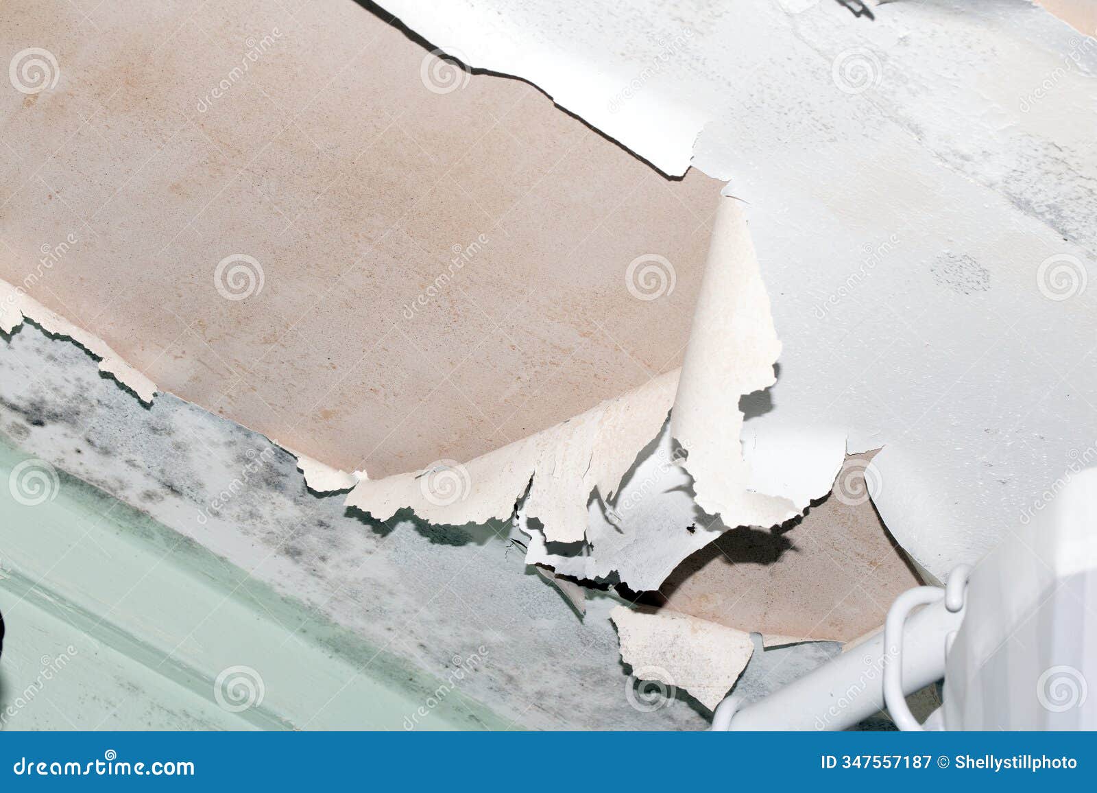 Peeling Damaged Flaking and Falling Down Paint on a Ceiling in a Damp ...