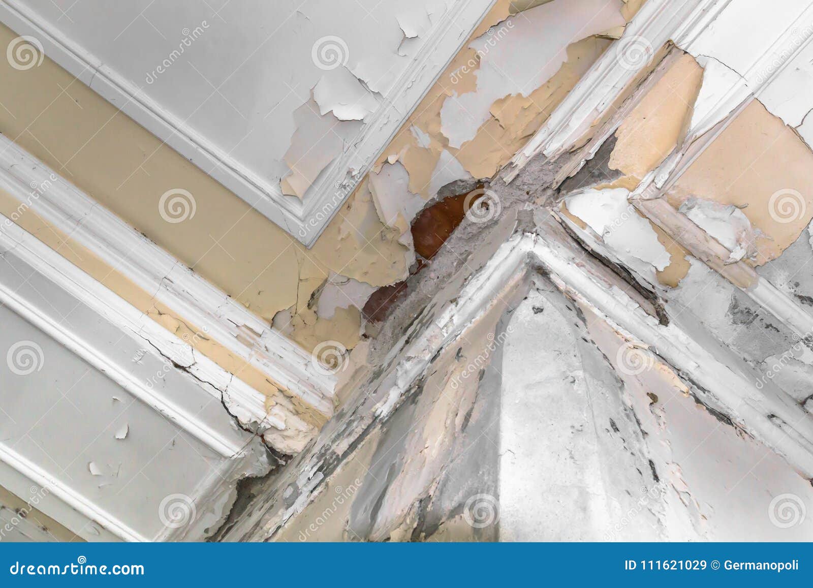 Ceiling and Walls Damage by Humidity Stock Image - Image of plaster ...