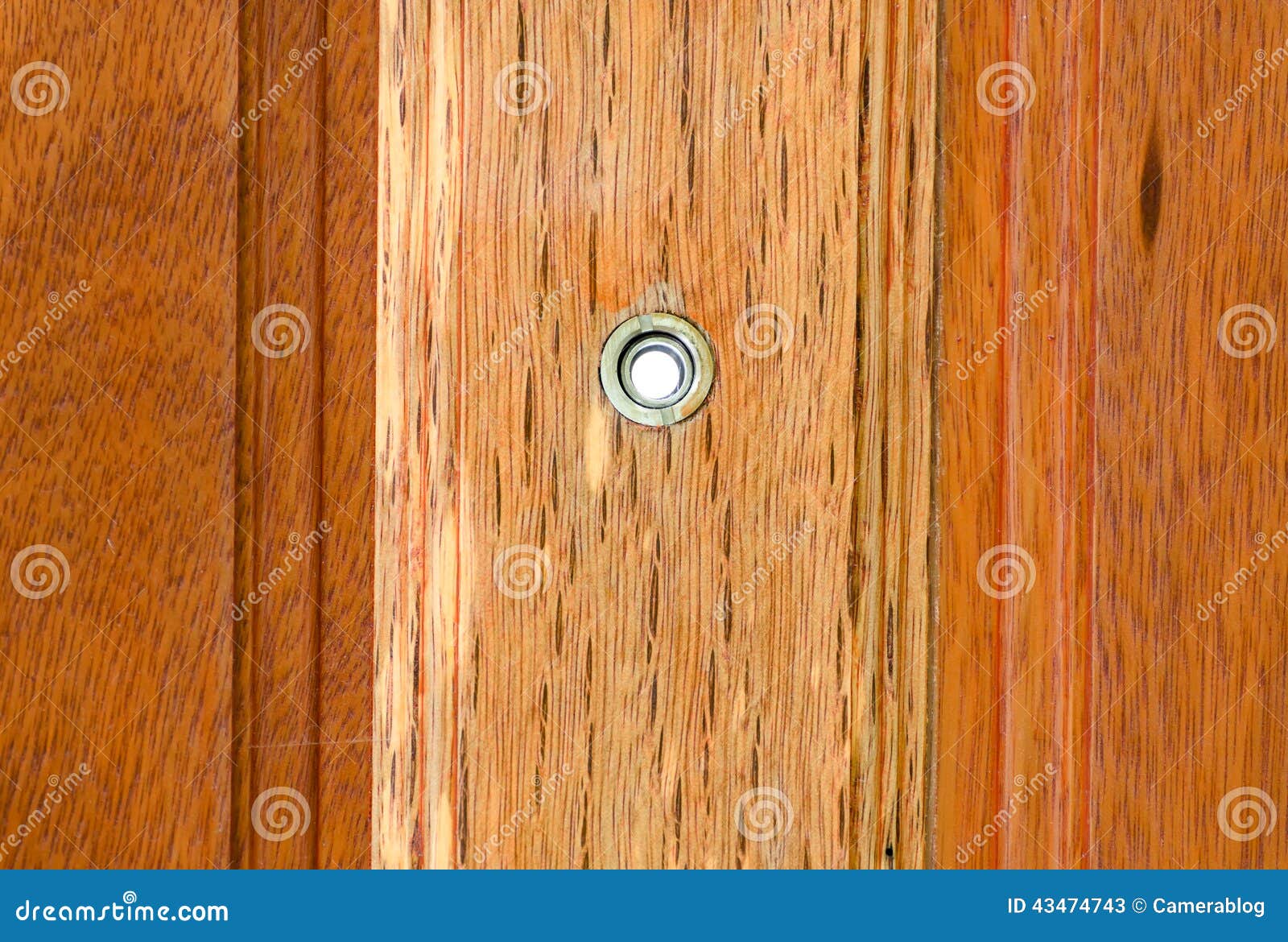 Peephole on wooden door stock image. Image of sneak, security - 43474743