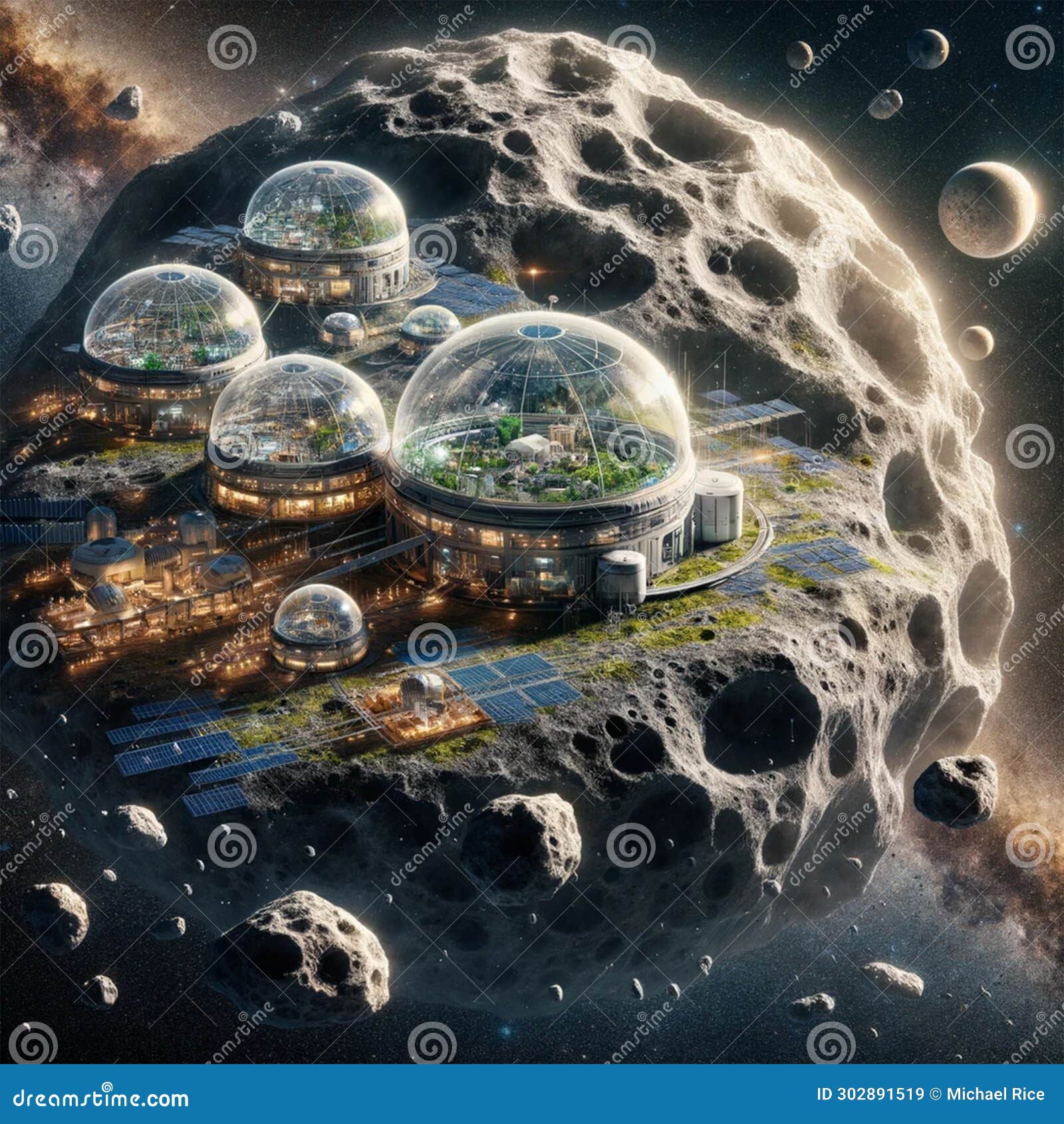 Asteroid Utopia: AI Crafted Futuristic Dome City Stock Illustration ...
