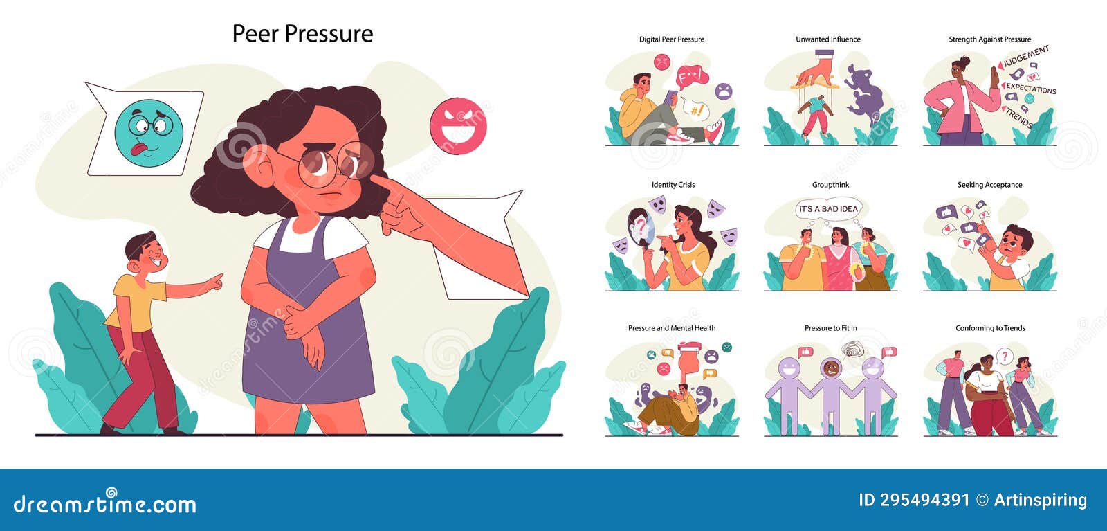 Peer Pressure Concept Set. People of Various Age Groups and Statuses ...