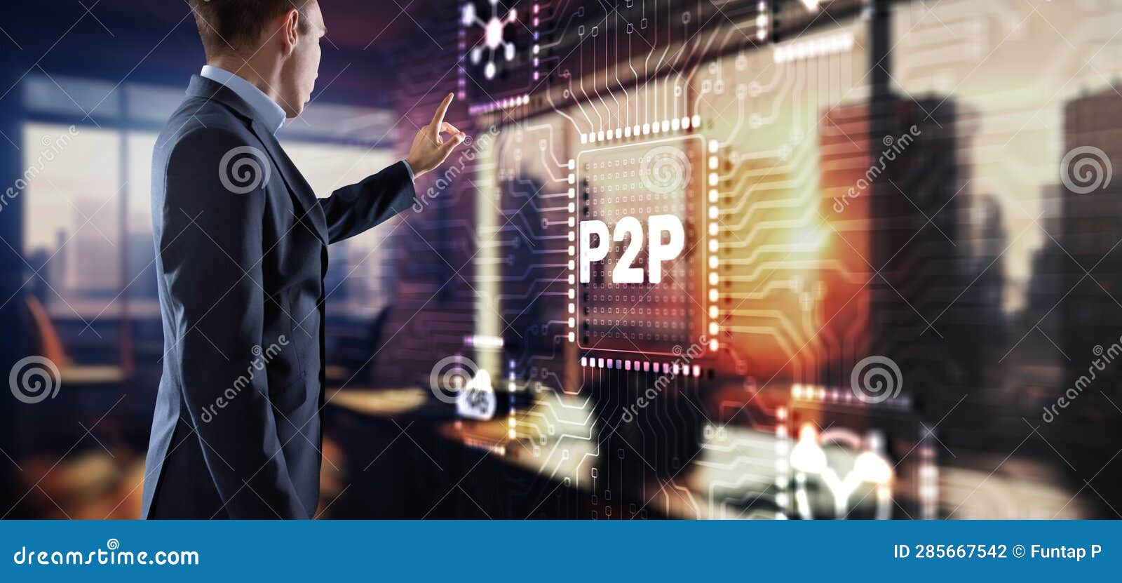 Peer To Peer. Businessman Touching P2P on the Virtual Screen Stock ...