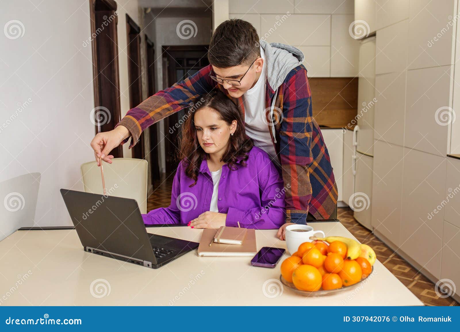 Peer-to-Peer Learning Session with Laptop at Home Stock Photo - Image ...