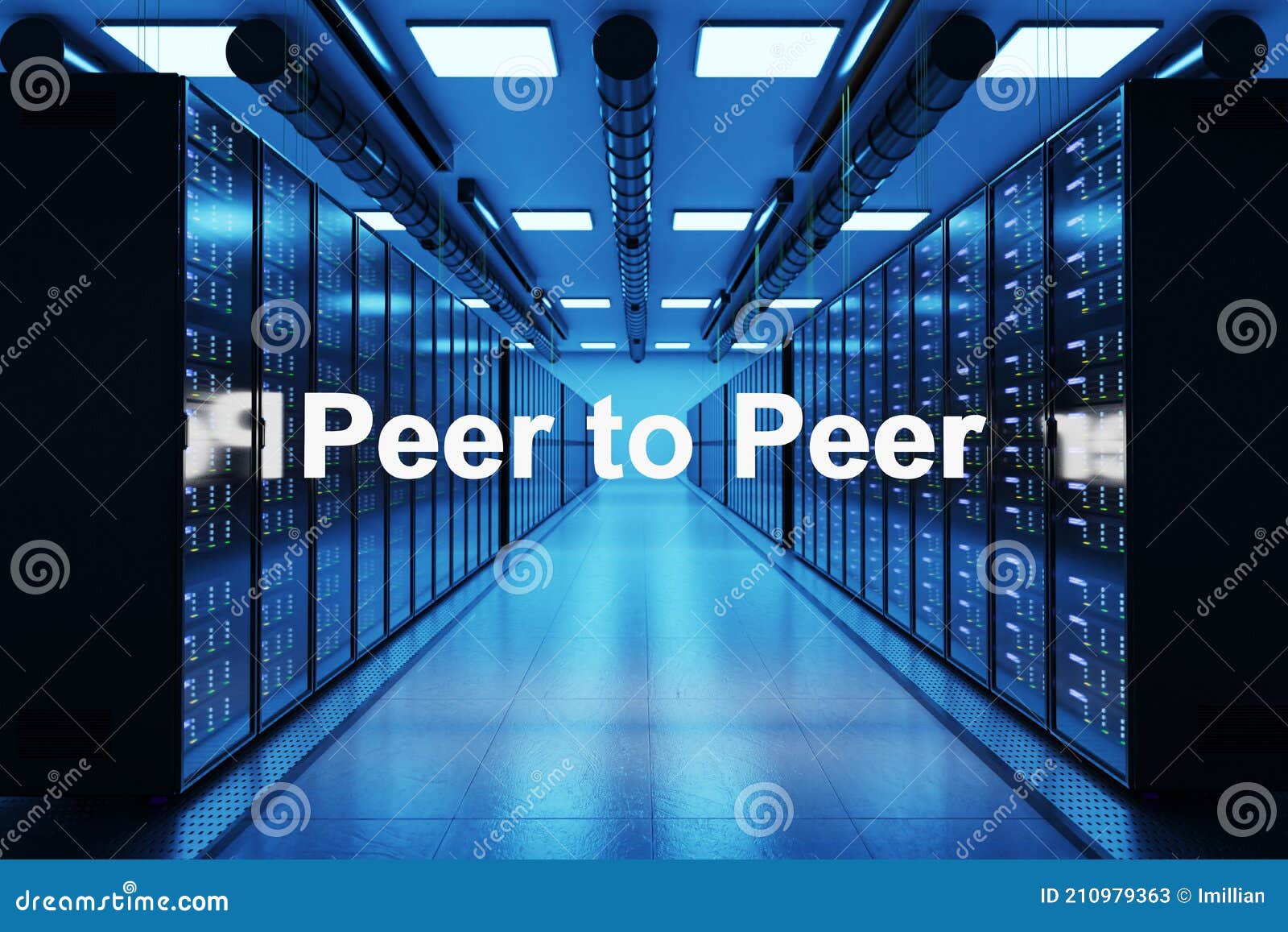 Peer To Peer Logo in Large Modern Data Center with Multiple Rows of ...