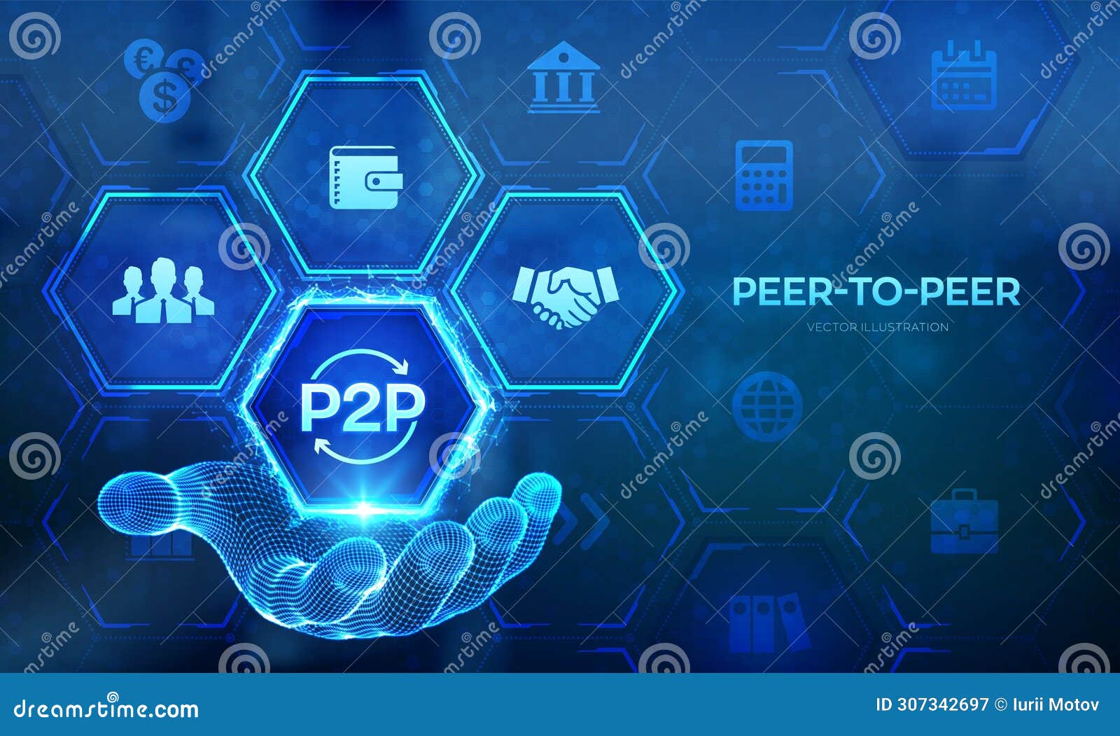 Peer To Peer Logo in Wireframe Hand. P2P Payment and Online Model for ...