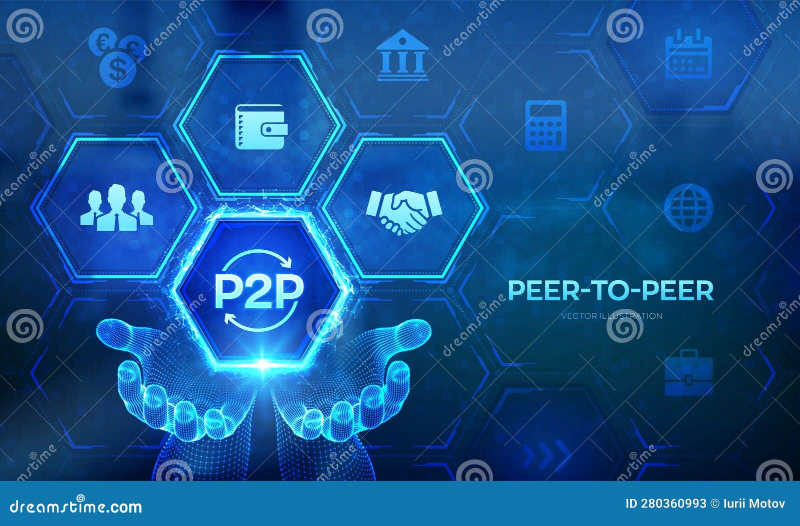 Peer To Peer Logo in Wireframe Hands. P2P Payment and Online Model for ...