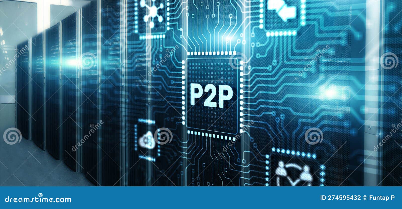 Peer To Peer. P2P on Futuristic Background Mixed Media Stock Photo ...