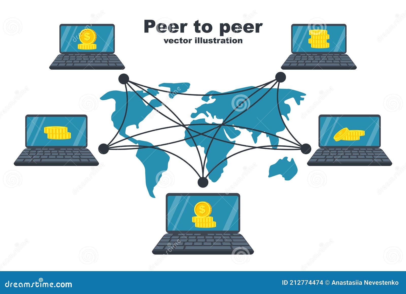 Peer To Peer Concept Blockchain Technology Stock Vector Illustration