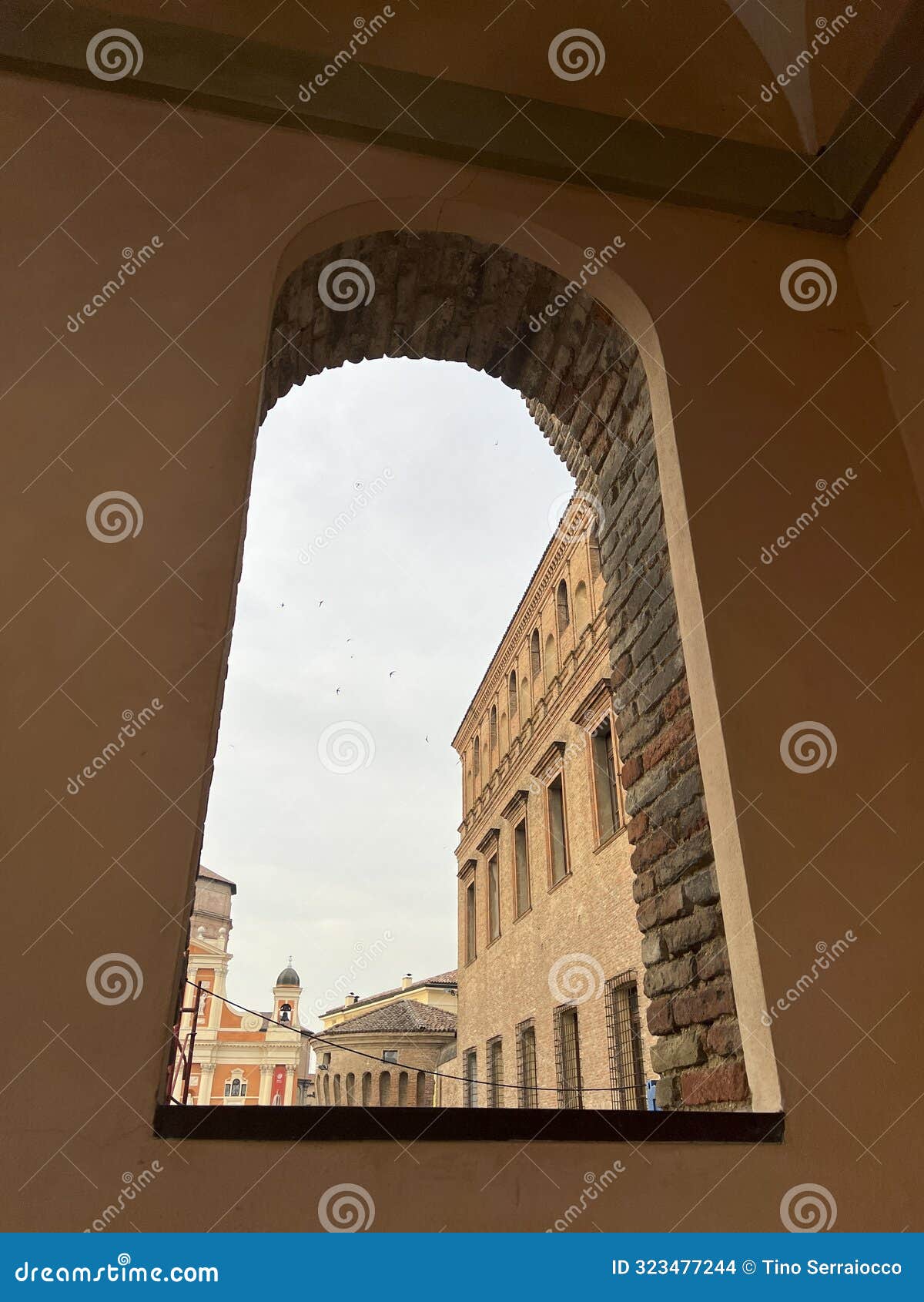 Peering through a Window at the Brick Building Under the Sky Stock ...