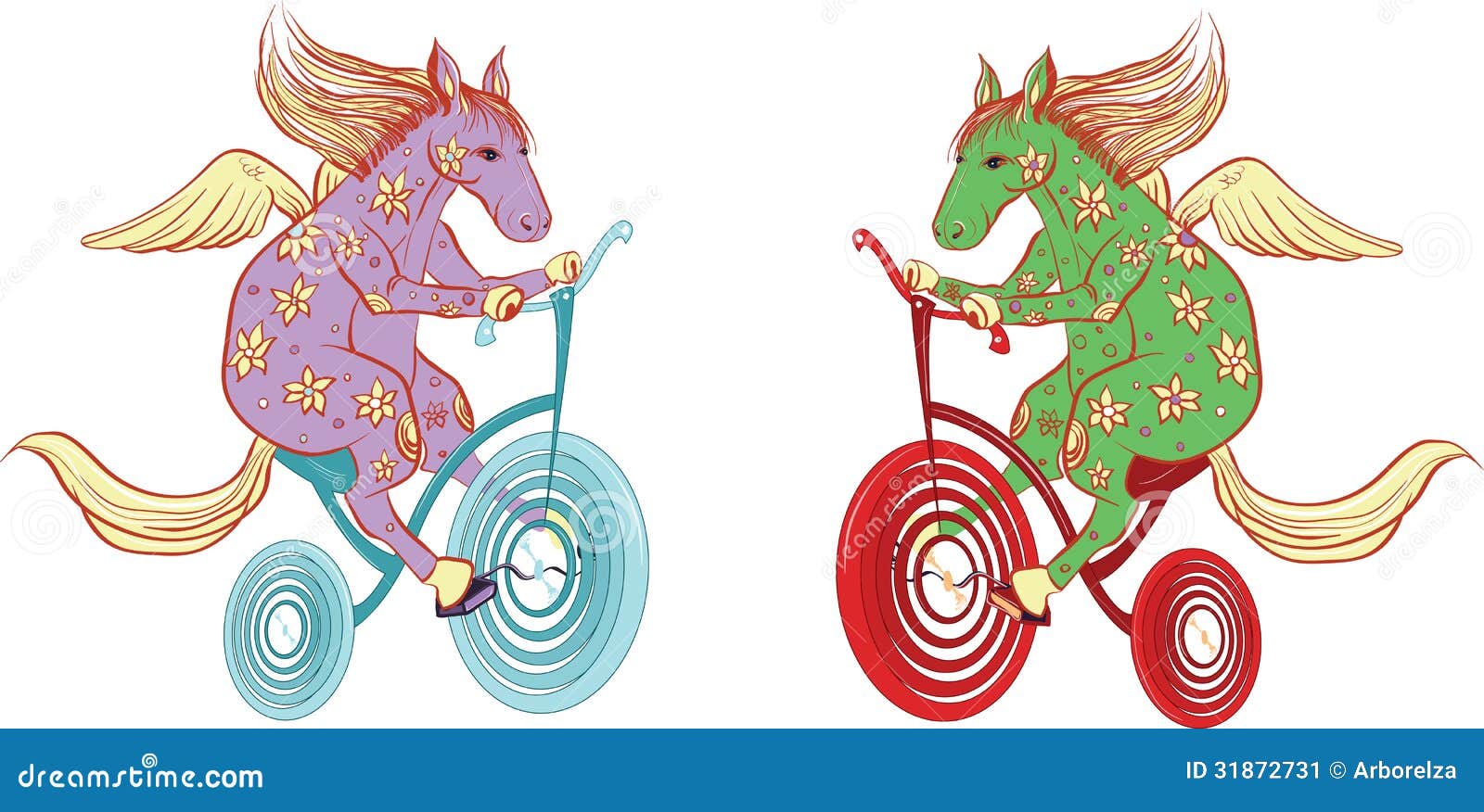 Pegasus rides a bicycle stock vector. Illustration of cheerful - 31872731