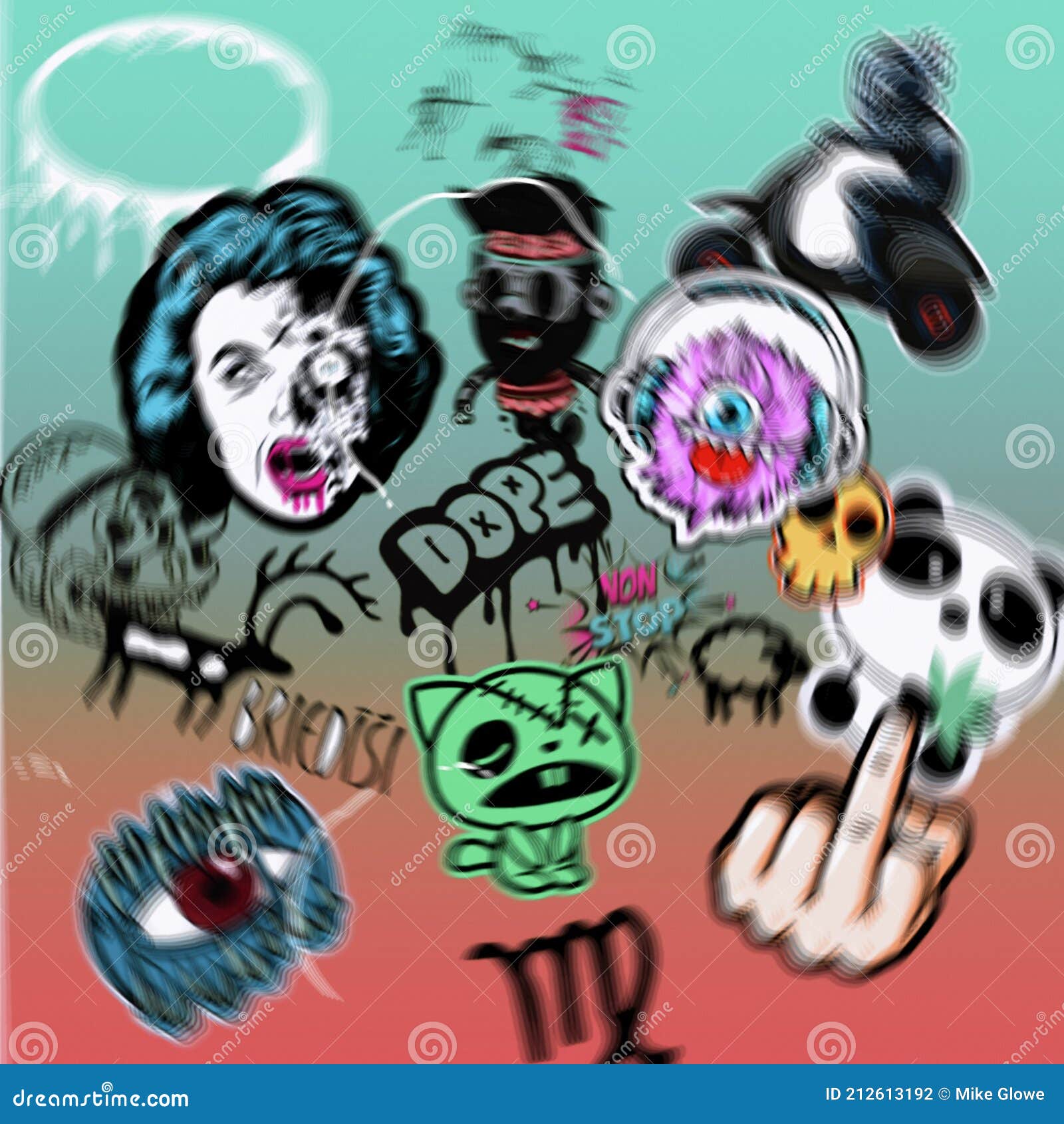 Pegatinas Dope Y Cat Y Eyas Y Panda Y Monstruo Stock de ilustración ...