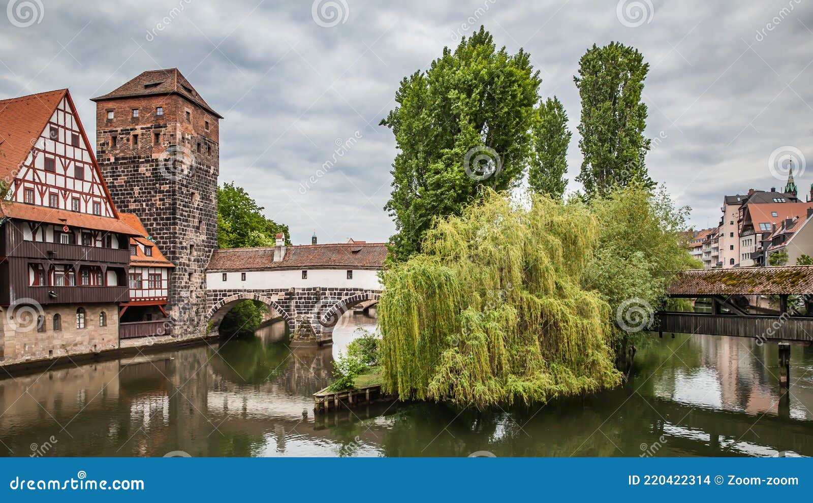 Pegnitz River and Maxbrucke Bridge in Nuremberg Stock Photo - Image of ...